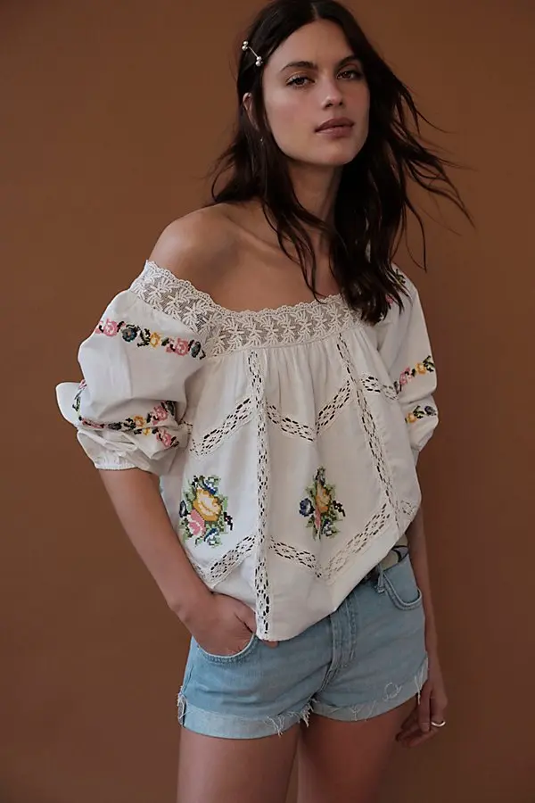 Free People Homebound Embroidered Blouse