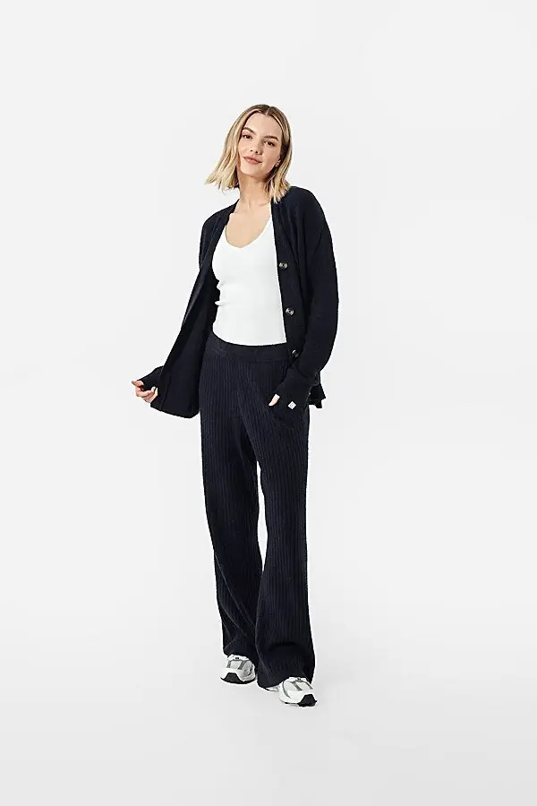 Free People Cloud Cool Ribbed Buttoned Cardigan - Coal