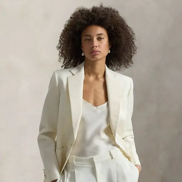 Ralph Lauren Single-breasted Wool Blazer With Silk Lapel - Cream