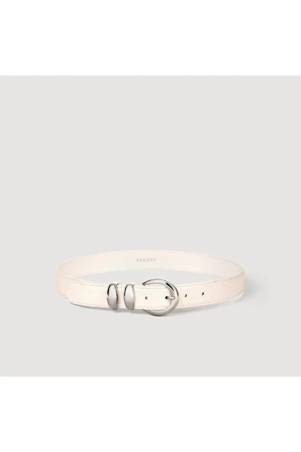 Sandro Leather Belt With Metal Buckle - White