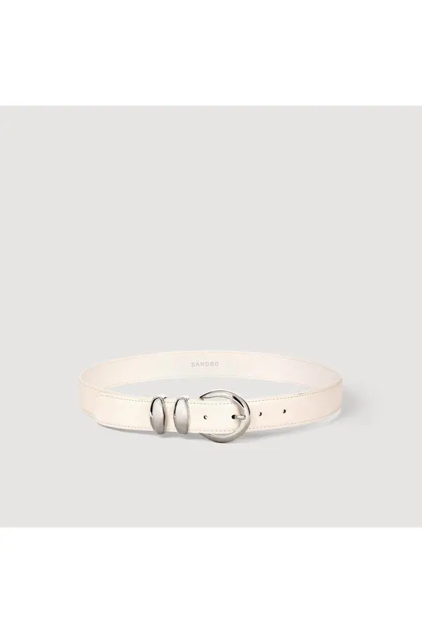 Sandro Leather Belt With Metal Buckle - White