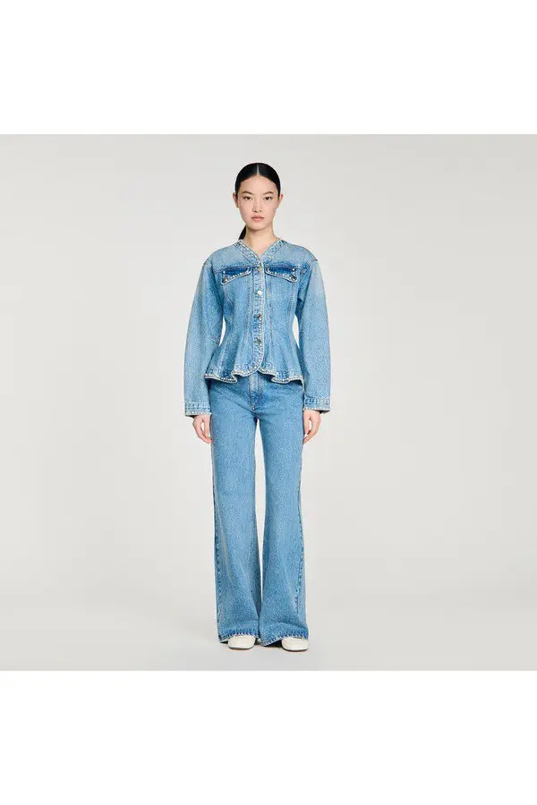 Sandro Beaded Denim Peplum Jacket - Blue
