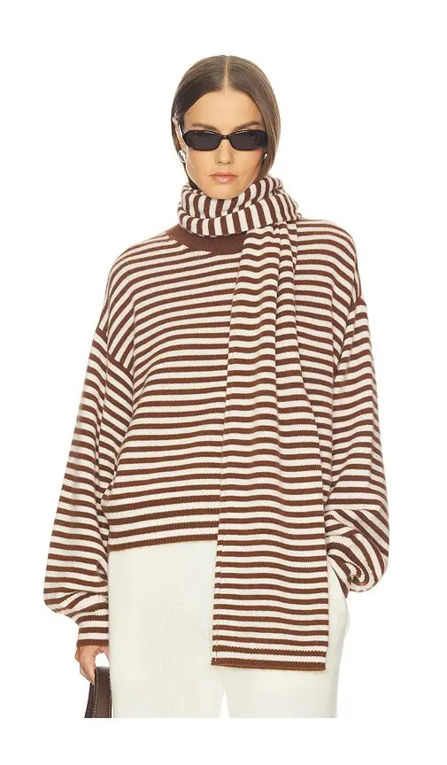 SRG Striped Cashmere Sweater With Scarf - Brown & Cream