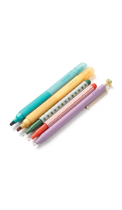 Papier Imagination Mixed Pen & Highlighter Set Of 5 In Blue - Multi