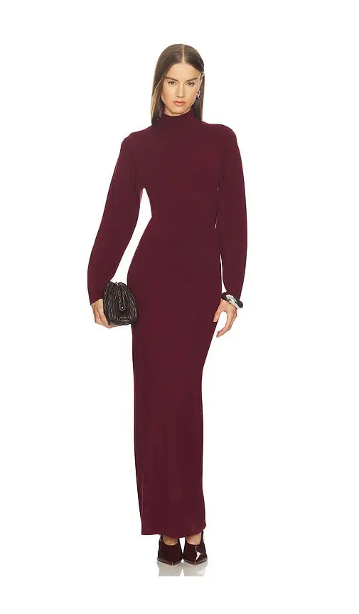 Srg Gloria Mock Neck Maxi Dress In Burgundy | Editorialist