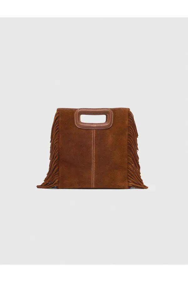 Maje Suede Topstitched M Bag With Fringe - Brown