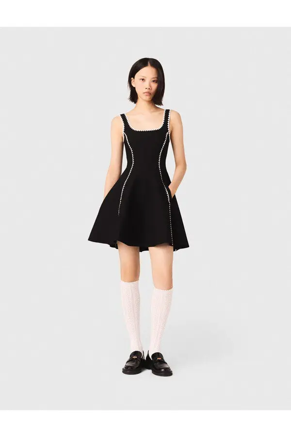 Maje Short Dress With Contrast Stitching