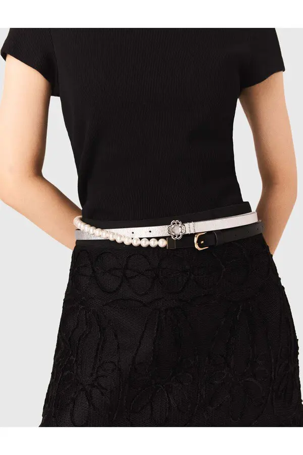 Maje Mixed Bead And Leather Belt