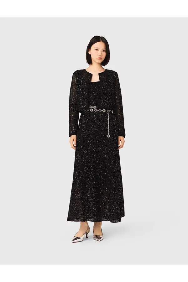Maje Rhinestone Embellished Openwork Knit Cardigan - Black