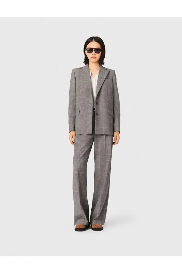 Maje Checked Suit Jacket - Black / White / Pink / Gray