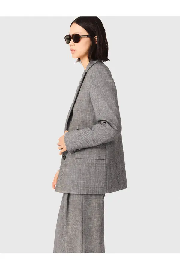Maje Checked Suit Jacket - Black / White / Pink / Gray