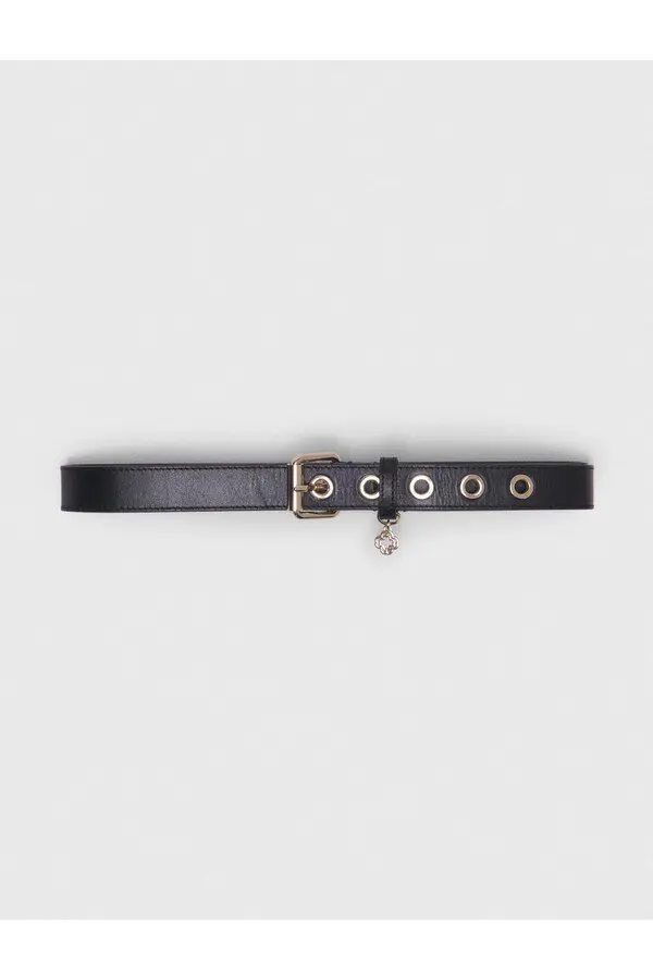 Maje Leather Belt With Miss M Buckle - Black