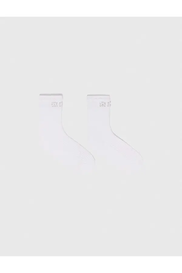 Maje Pearl Embellished Pointelle Socks - White