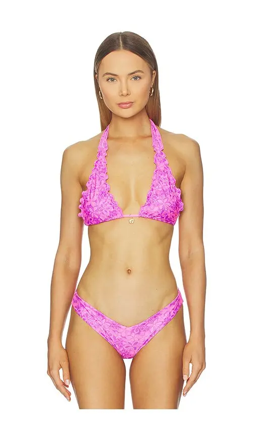 KULANI KINIS Lettuce Edge Halter Bikini Top - Bubble Berry