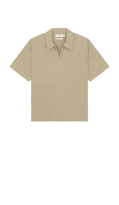 FRAME Light Poplin Zip Shirt In Beige - Smoky Mocha