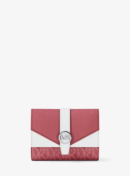 Michael Kors Greenwich Medium Signature Logo Trifold Wallet - Pink