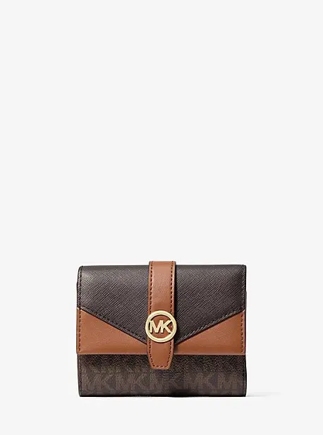 Michael Kors Greenwich Medium Signature Logo Trifold Wallet - Brown
