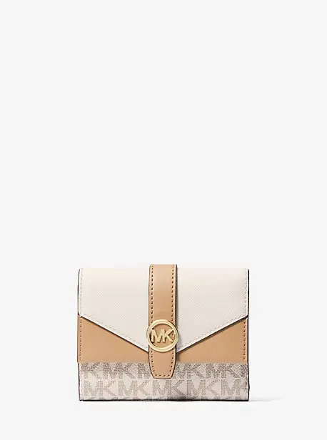 Michael Kors Greenwich Medium Signature Logo Trifold Wallet - Natural