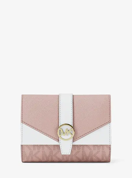 Michael Kors Greenwich Medium Signature Logo Trifold Wallet - Pink