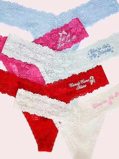 Pink X Loveshackfancy Holiday Notes 5-pack Thong Panties - Multicolored