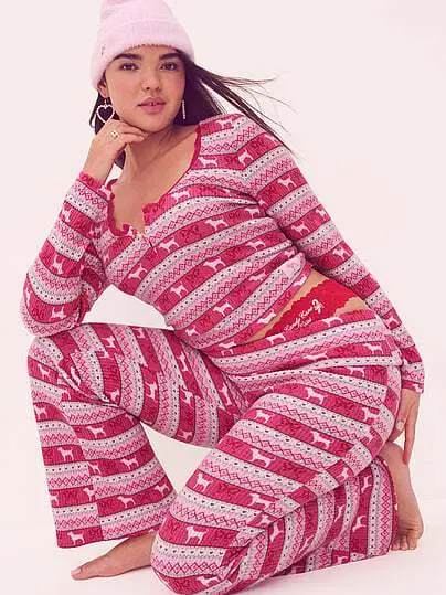 Pink X Loveshackfancy Waﬄe Long Pajama Set