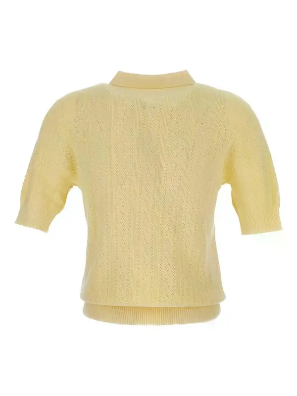 LISA YANG Pointelle Knit Polo Sweater - Yellow