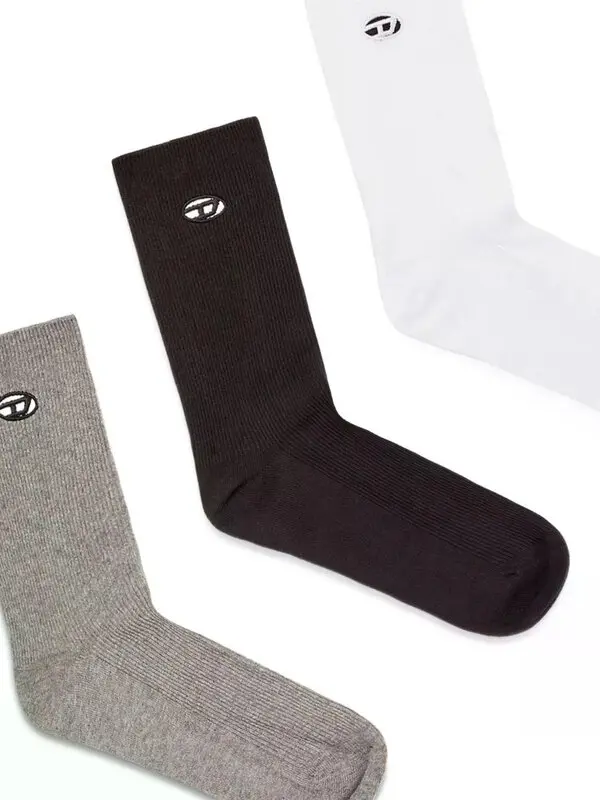 DIESEL® Ribbed Socks With Embroidered Logo - Grey