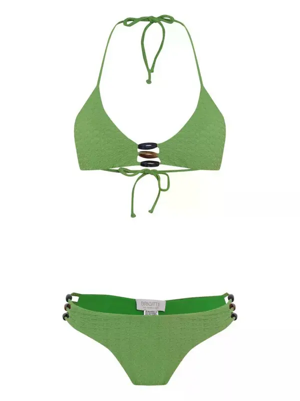 BRIGITTE Beaded-strap Textured Bikini - Green