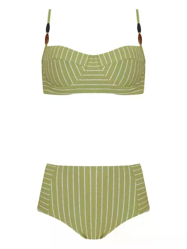 BRIGITTE Striped Bikini Set With Beaded Straps - Green