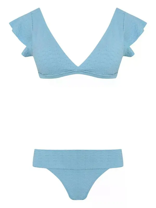 BRIGITTE V-neck Ruffled-sleeve Bikini - Blue