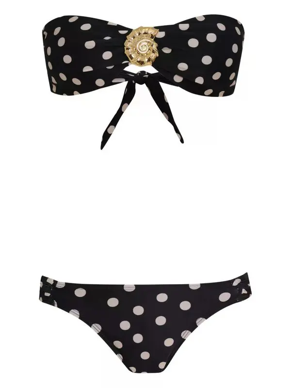 BRIGITTE Shell-detail Polka Dot Bikini - Black