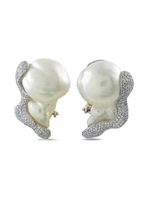 YVEL Diamond And Baroque Pearl Clip-on Earrings - White