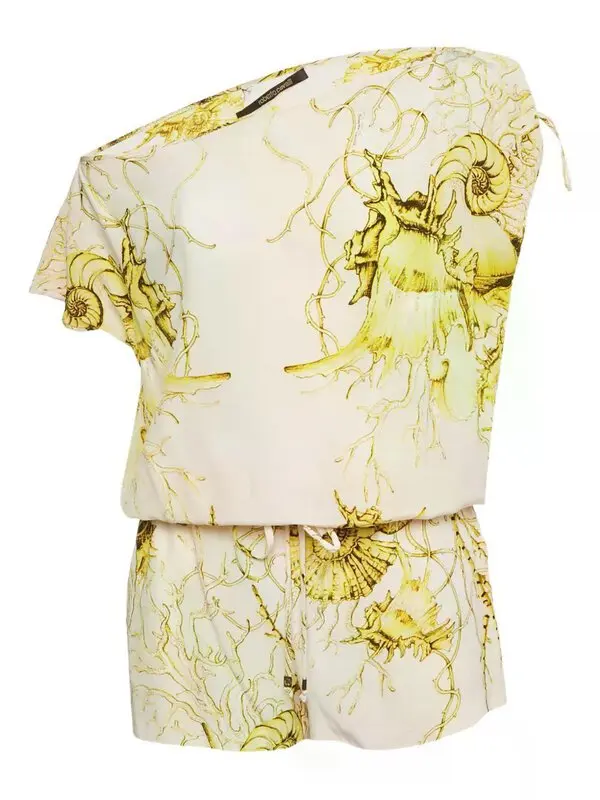 Roberto Cavalli One-shoulder Graphic Print Playsuit - Neutrals