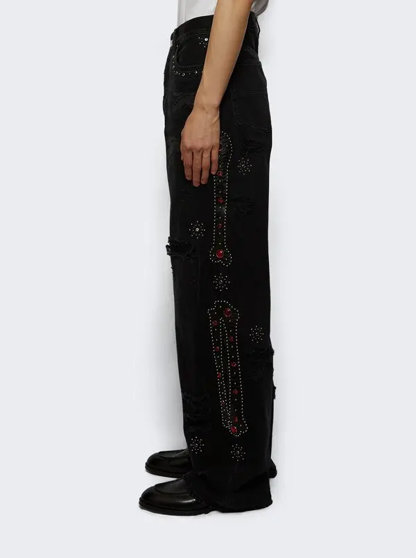 Amiri Bones Studded Baggy Jean - Black