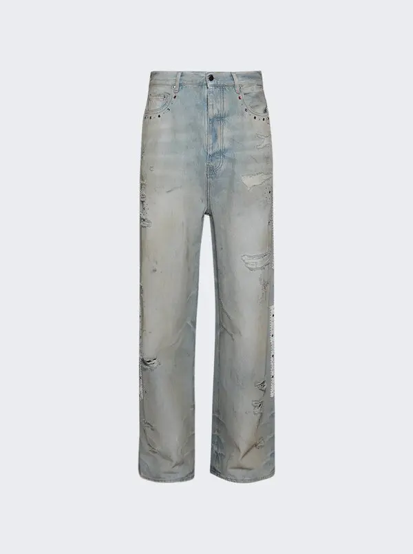 Amiri Bones Studded Baggy Jean - Light  Blue