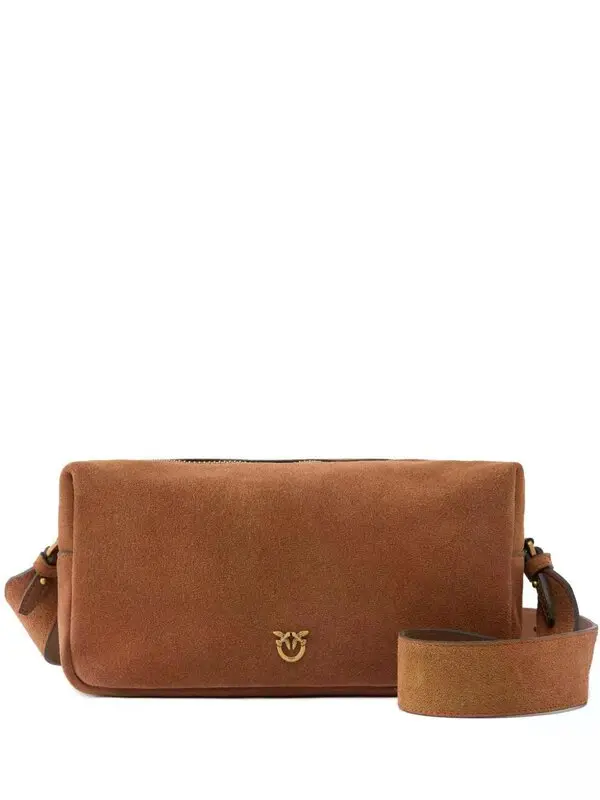 Pinko Suede Medium Shoulder Bag With Diamond Cut Logo - Brown