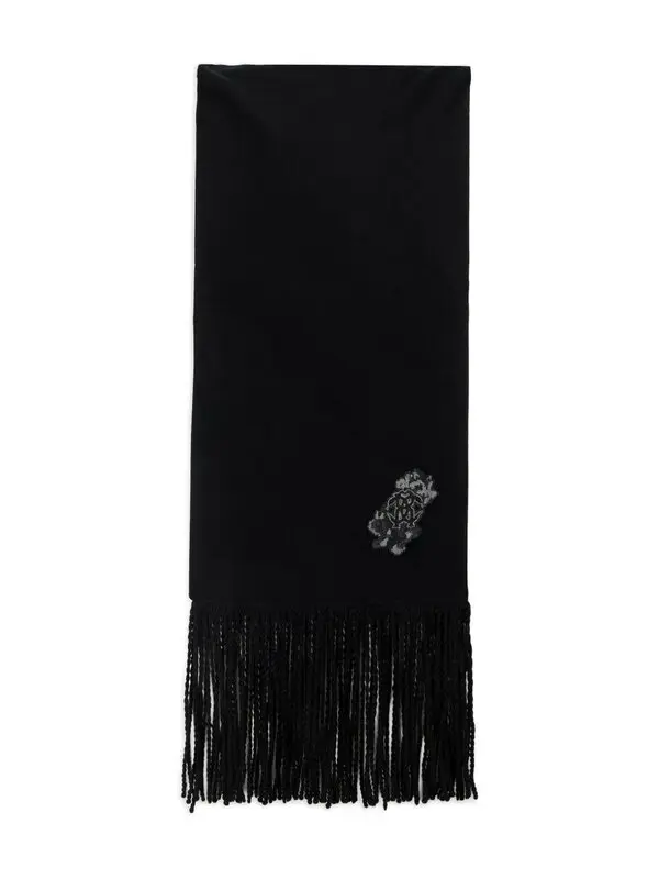 Roberto Cavalli Fringed Logo Scarf - Black