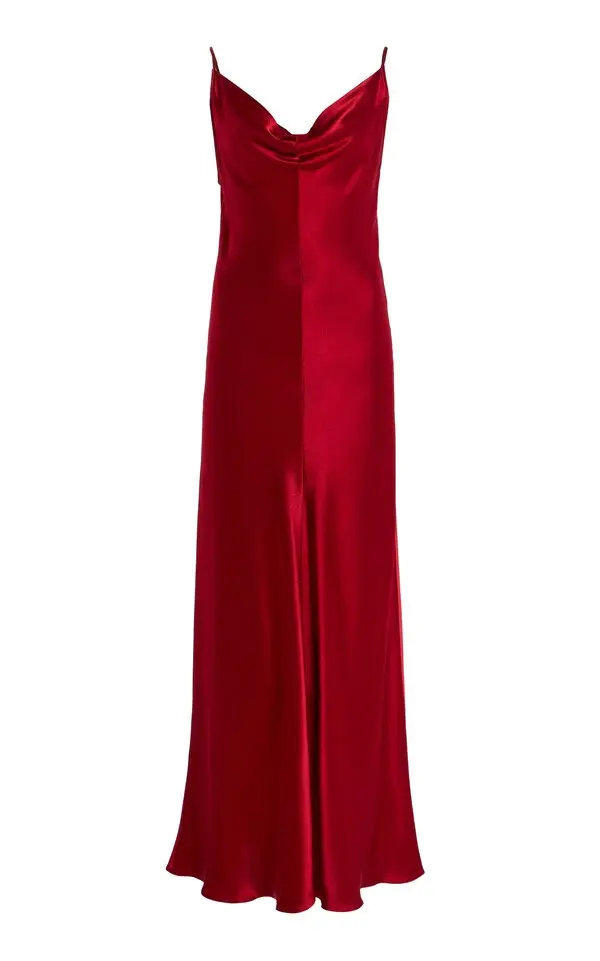 FFORME Emi Draped Hammered Satin Midi Slip Dress - Red