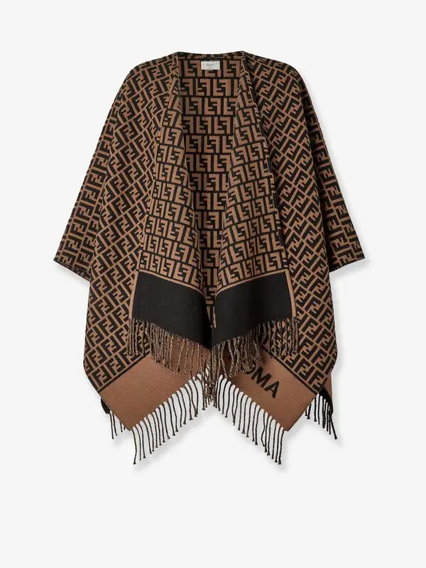 Fendi Ff Virgin Wool And Cashmere Poncho - Brown