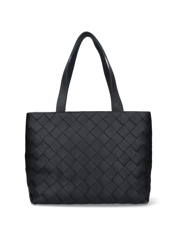 Bottega Veneta Zipped Small Woven Tote Bag - Black