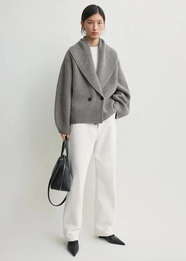 TOTEME Shawl-lapel Ribbed Wool Cardigan - Grey