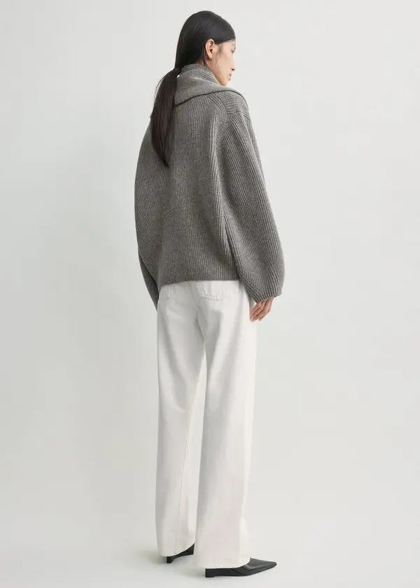 TOTEME Shawl-lapel Ribbed Wool Cardigan - Grey