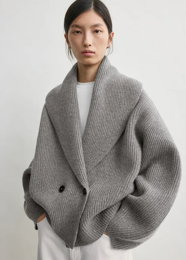 TOTEME Shawl-lapel Ribbed Wool Cardigan - Grey