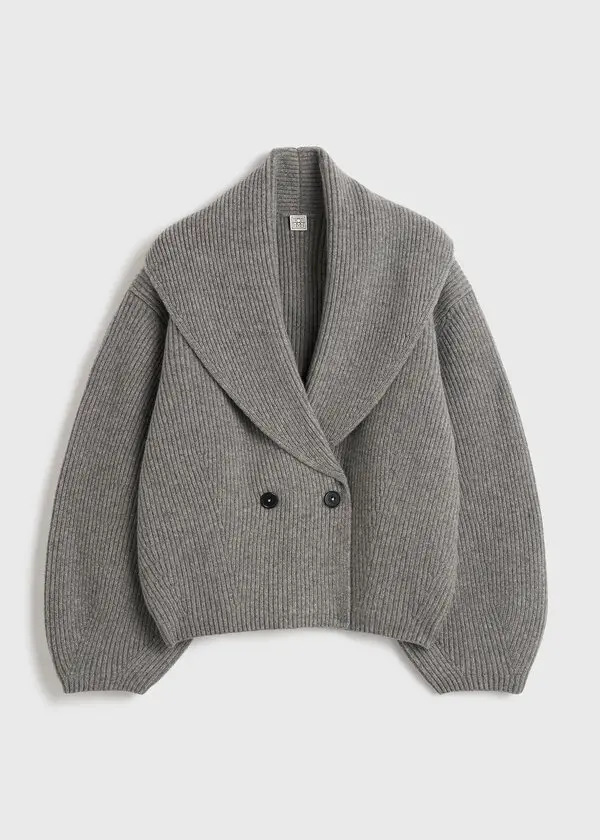 TOTEME Shawl-lapel Ribbed Wool Cardigan - Grey