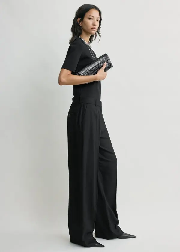 TOTEME Wide Tailored Flannel Trousers - Black