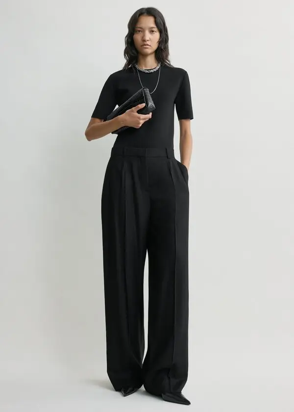 TOTEME Wide Tailored Flannel Trousers - Black