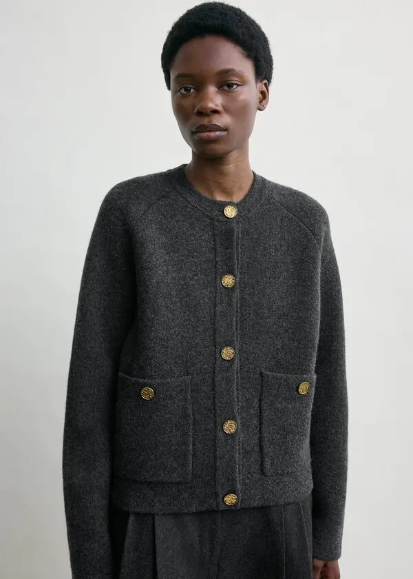 TOTEME Hammered Button Cardigan - Grey