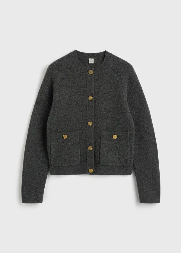 TOTEME Hammered Button Cardigan - Grey