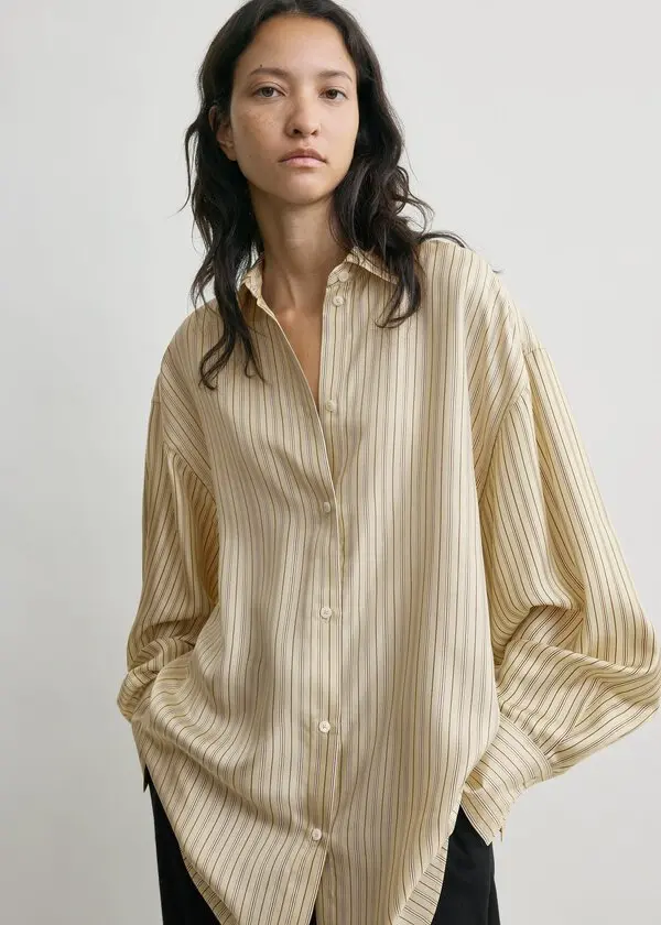 TOTEME Oversized Striped Shirt - Beige