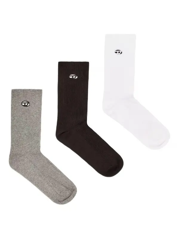 DIESEL® Ribbed Socks With Embroidered Logo - Grey